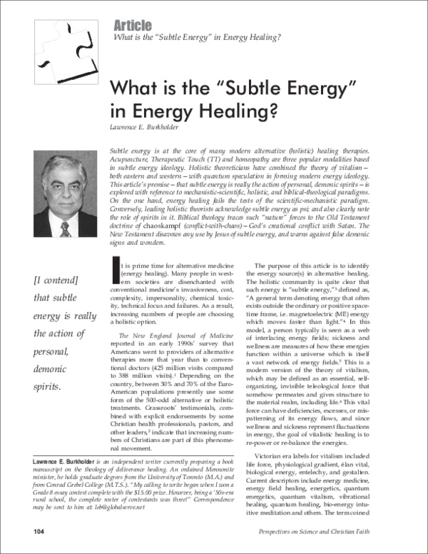 (PDF) What is the “Subtle Energy” in Energy Healing?