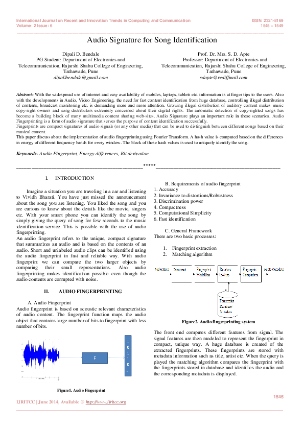 (PDF) Audio Signature for Song Identification
