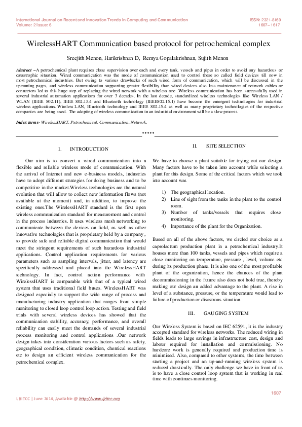 (PDF) WirelessHART Communication based protocol for petrochemical complex
