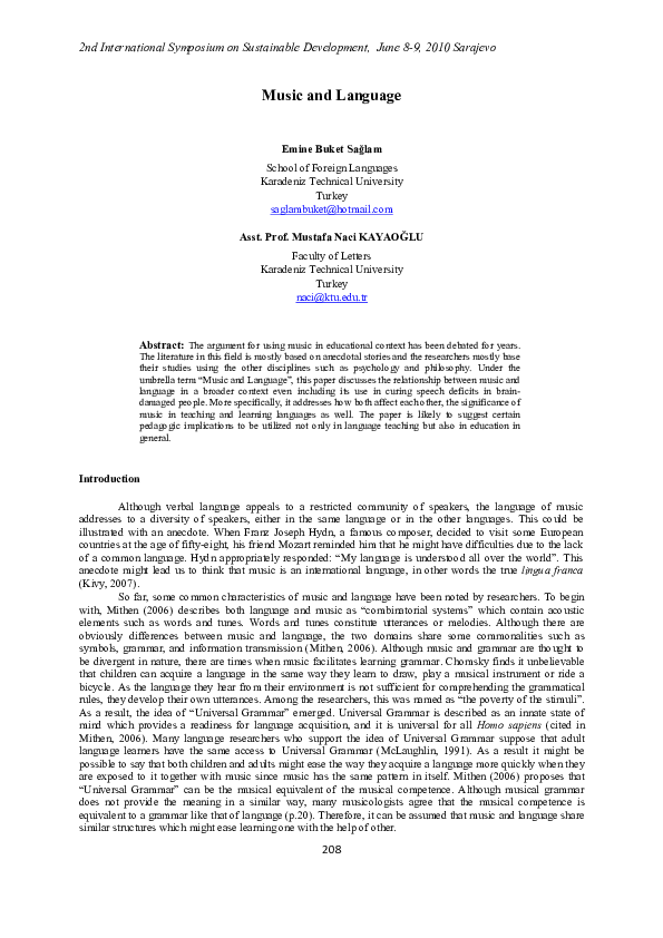 (PDF) Music and Language