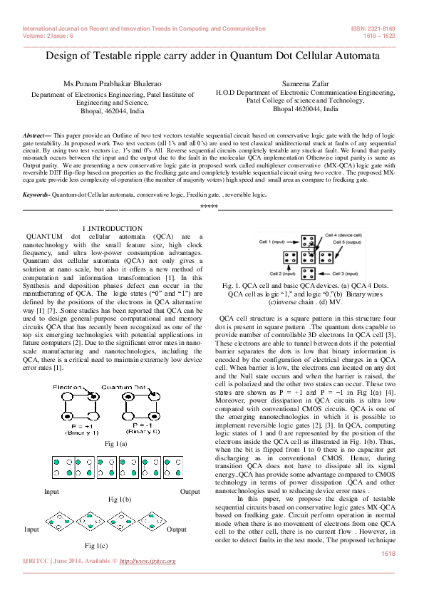 (PDF) Design of Testable ripple carry adder in Quantum Dot Cellular ...