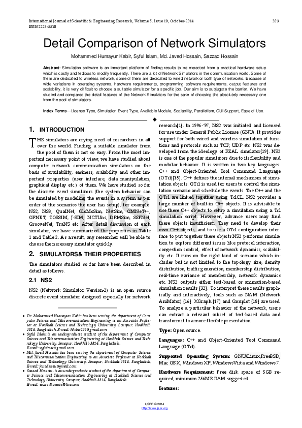 (PDF) Detail Comparison of Network Simulators