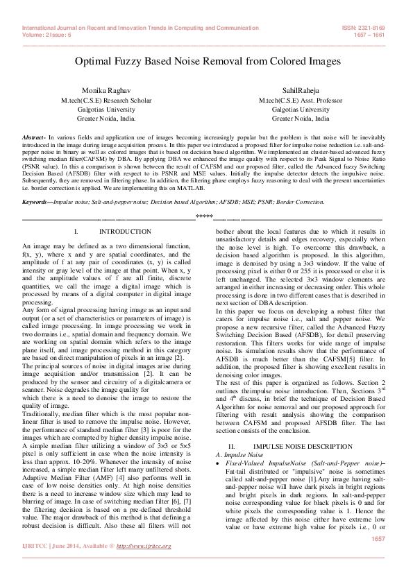 (PDF) Optimal Fuzzy Based Noise Removal from Colored Images