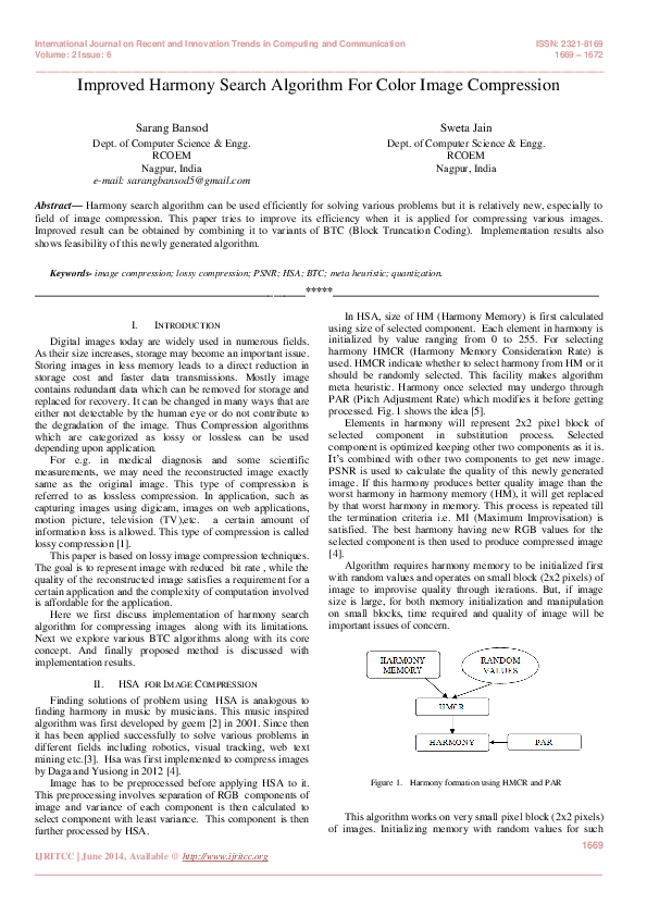 (PDF) Improved Harmony Search Algorithm For Color Image Compression