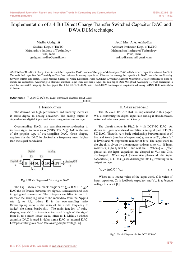 (PDF) Implementation of a 4-Bit Direct Charge Transfer Switched ...