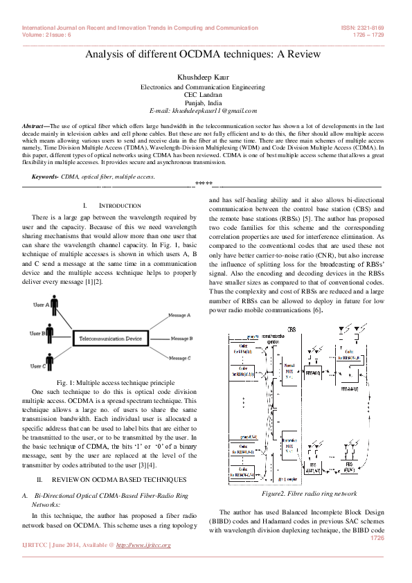 (PDF) Analysis of different OCDMA techniques: A Review