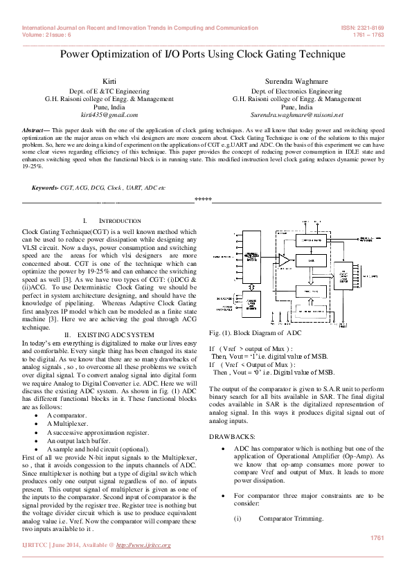 Pdf Power Optimization Of Io Ports Using Clock Gating Technique