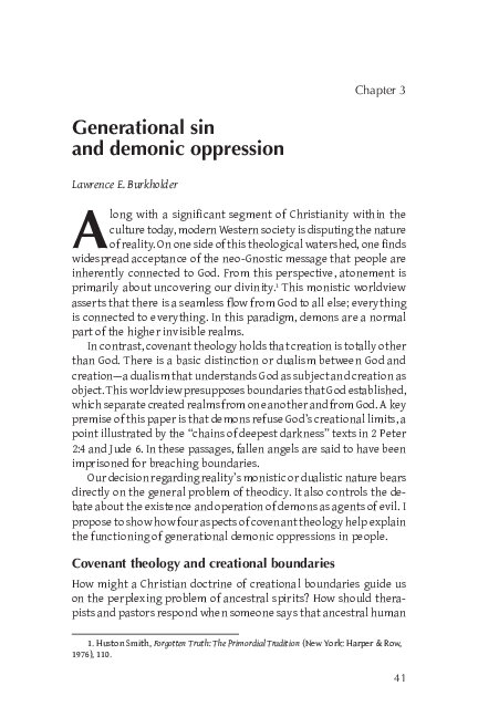 (PDF) Generational sin and demonic oppression