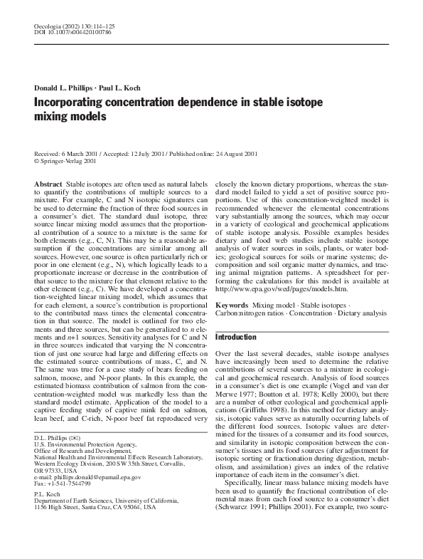 (PDF) Incorporating concentration dependence in stable isotope mixing ...