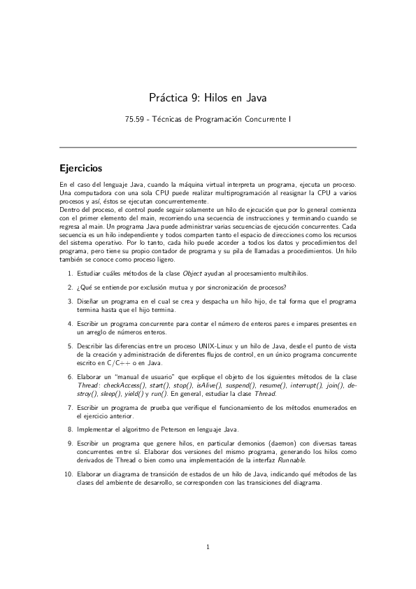 (PDF) Pr´actica 9: Hilos en Java 75.59 - T´ecnicas de Programaci´on Concurrente I Ejercicios