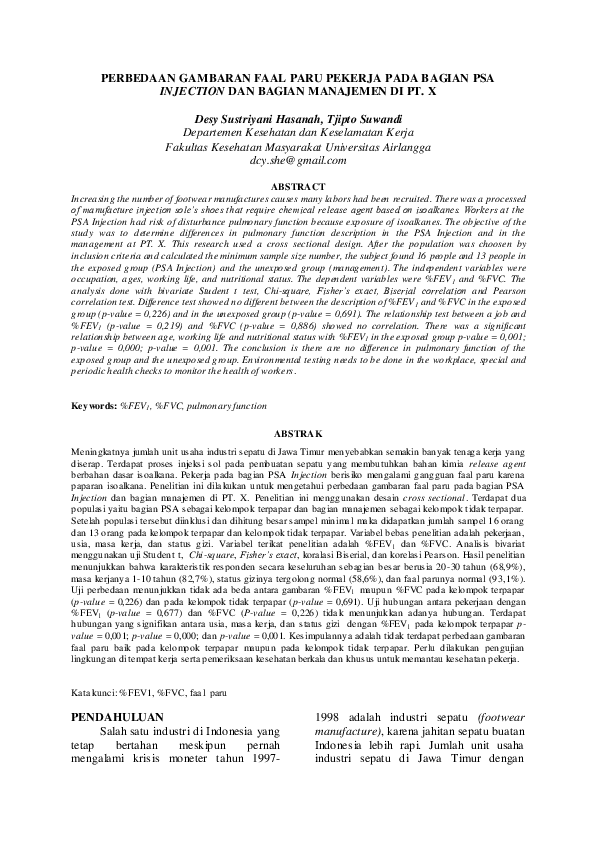 (PDF) PERBEDAAN GAMBARAN FAAL PARU PEKERJA PADA BAGIAN PSA INJECTION ...