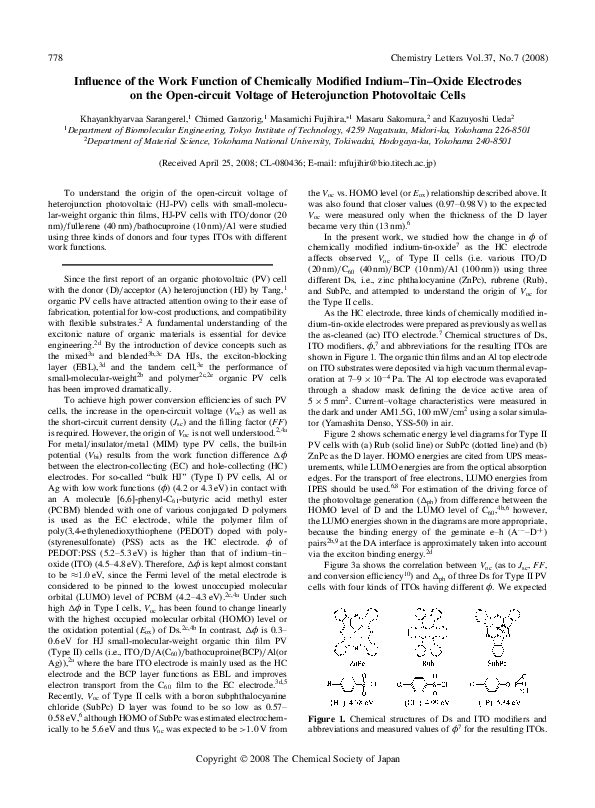 (PDF) Influence of the Work Function of Chemically Modified Indium–Tin ...