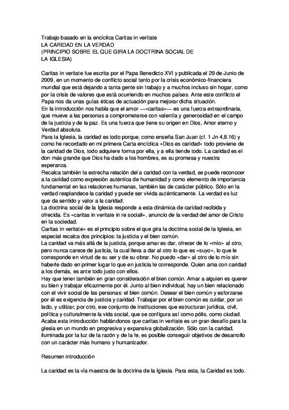 (DOC) Trabajo basado en la enciclica Caritas in veritate | Angel F ... (DOC) Trabajo basado en la enciclica Caritas in veritate | Angel F ...
