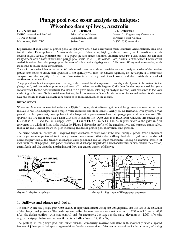 (PDF) Plunge pool rock scour analysis techniques: Wivenhoe Dam Spillway ...