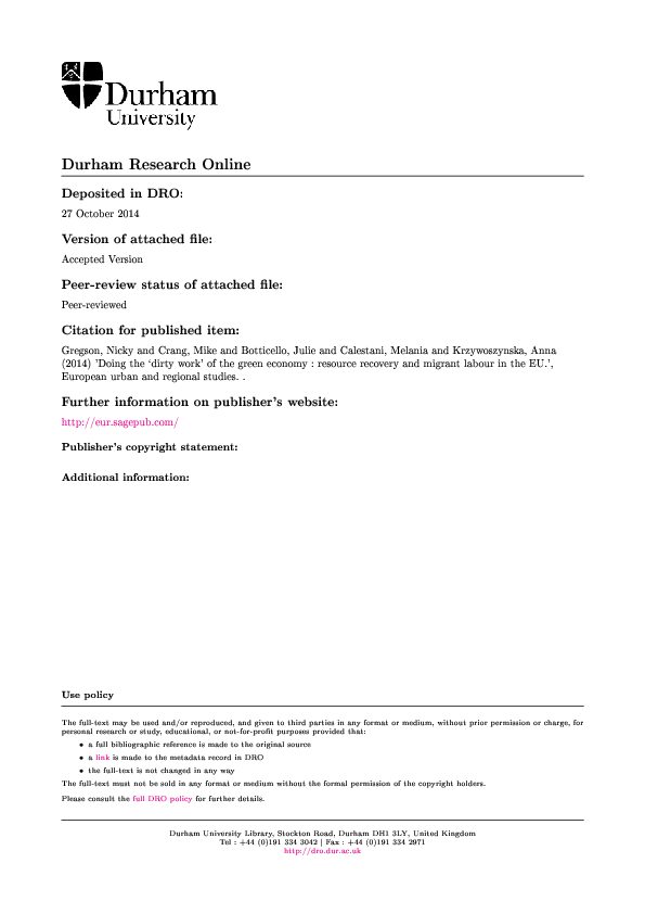 (PDF) Nicky Gregson, Mike Crang, Julie Botticello, Melania Calestani ...