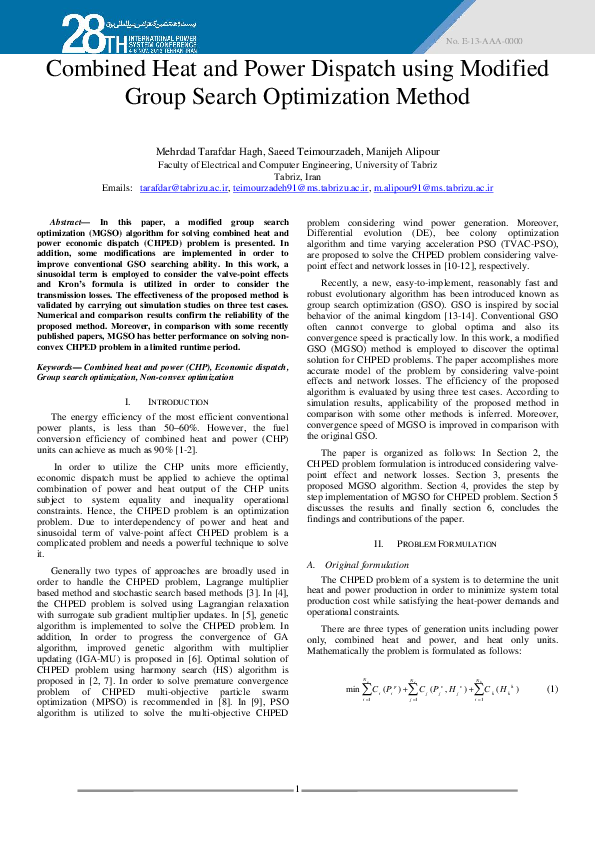 Pdf Optimizing Combined Heat And Power Dispatch 