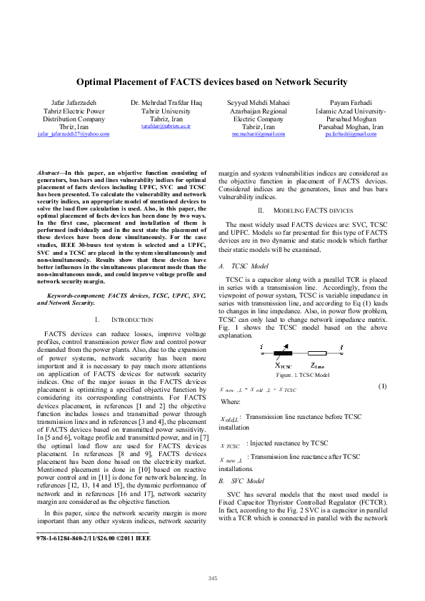 Pdf Optimal Placement Of Facts Devices Based On Network Security