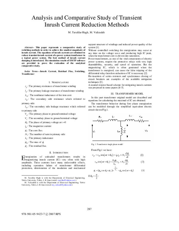 (PDF) Analysis and Comparative Study of Transient Inrush Current Reduction Methods