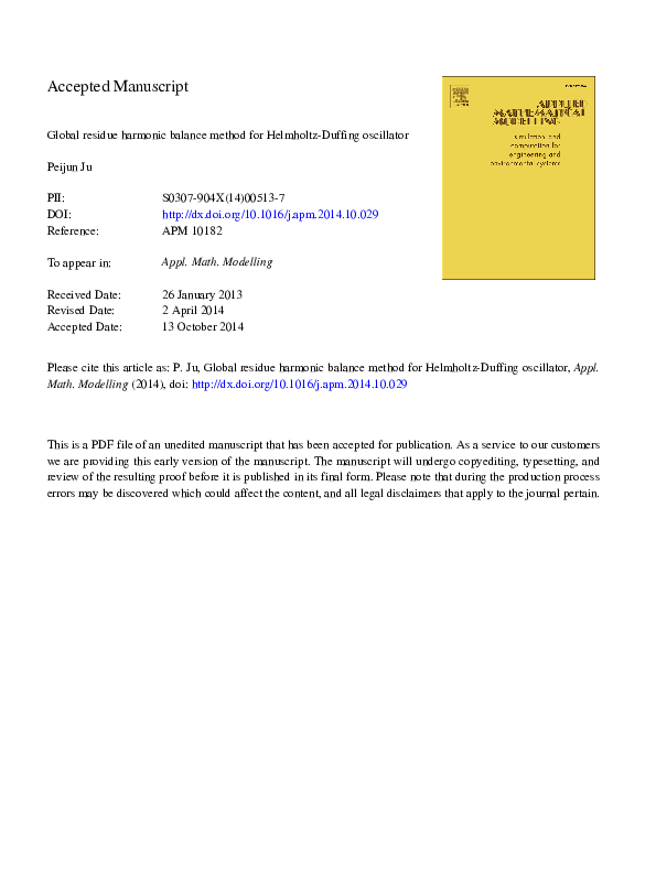 (PDF) Global residue harmonic balance method for Helmholtz-Duffing oscillator