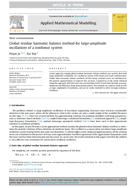(PDF) Global residue harmonic balance method for large-amplitude oscillations of a nonlinear system