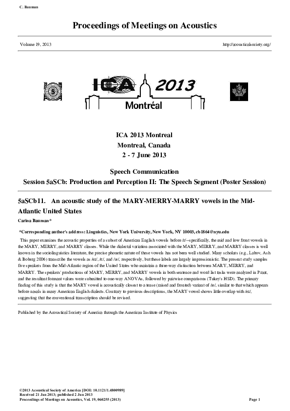 (PDF) An acoustic study of the MARY-MARRY-MERRY vowels in the Mid ...