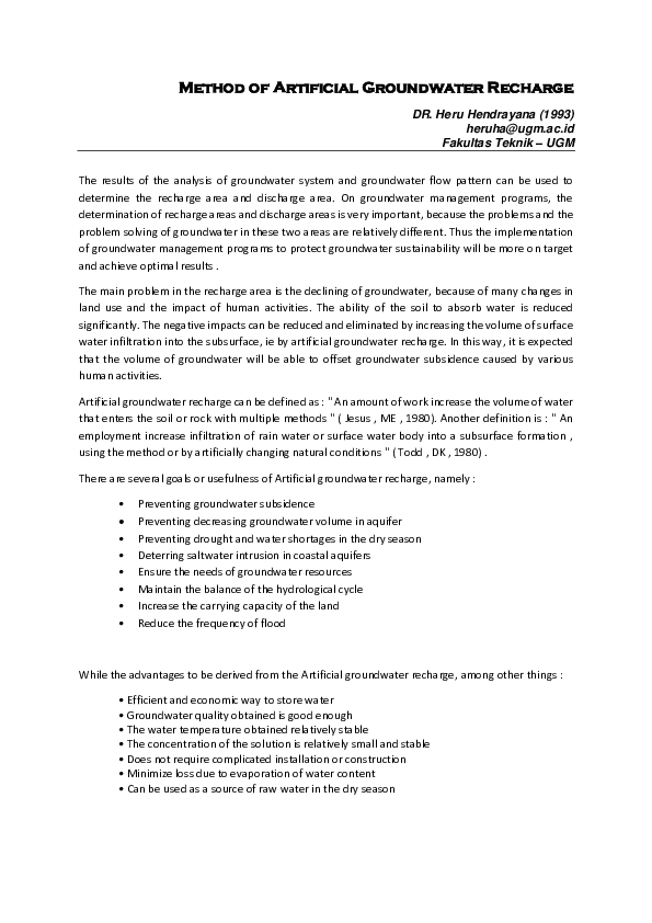 (PDF) Methods of Artificial Groundwater Recharge (2003) (Heru Hendrayana)