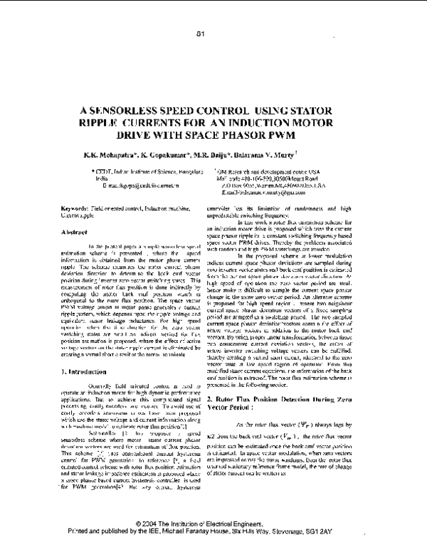 Pdf A Sensorless Speed Control Using Stator