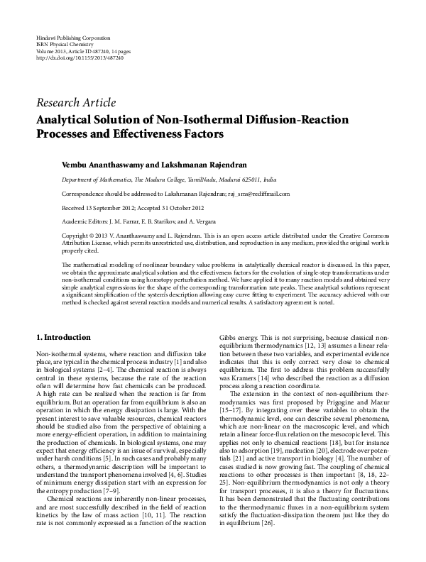 (PDF) Analytical Solution of Non-Isothermal Diffusion-Reaction ... (PDF) Analytical Solution of Non-Isothermal Diffusion-Reaction ...