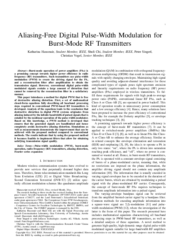 (PDF) Aliasing-Free Digital Pulse-Width Modulation for Burst-Mode RF Transmitters