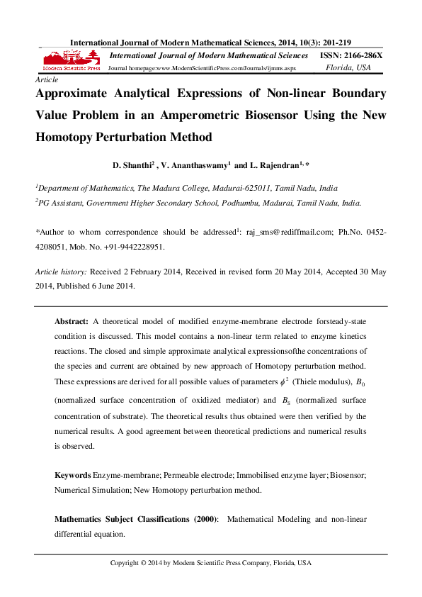 (PDF) Approximate Analytical Expressions of Non-linear Boundary Value Problem in an Amperometric ...