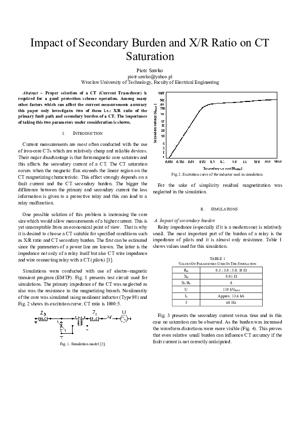 Pdf Impact Of Secondary Burden And X R Ratio On Ct Saturation