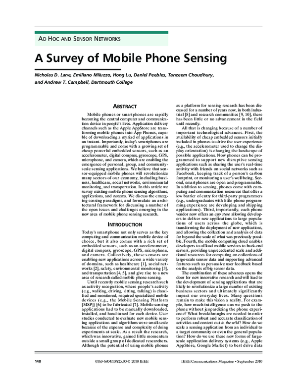 (PDF) A survey of mobile phone sensing