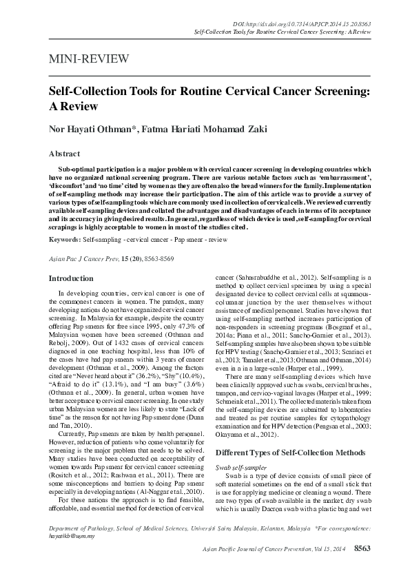 (PDF) Self-collection tools for routine cervical cancer screening: a ...