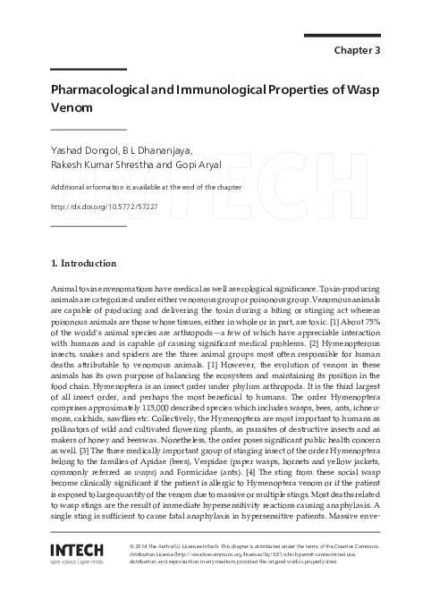 (PDF) Pharmacological and Immunological Properties of Wasp Venom