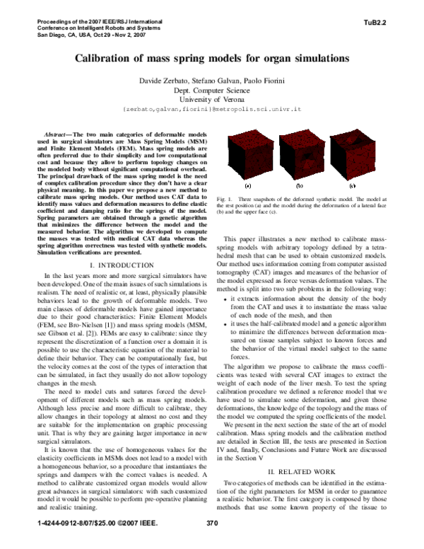 (PDF) Calibration of mass spring models for organ simulations
