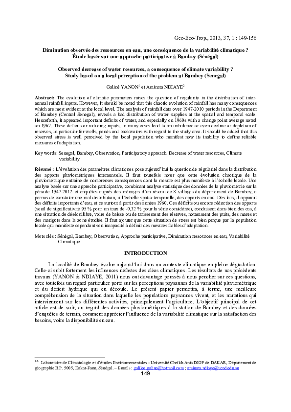 (PDF) Observed decrease of water resources, a consequence of climate ...