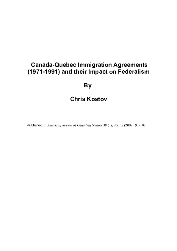 (DOC) Canada-Quebec Immigration Agreements (1971–1991) and Their Impact ...