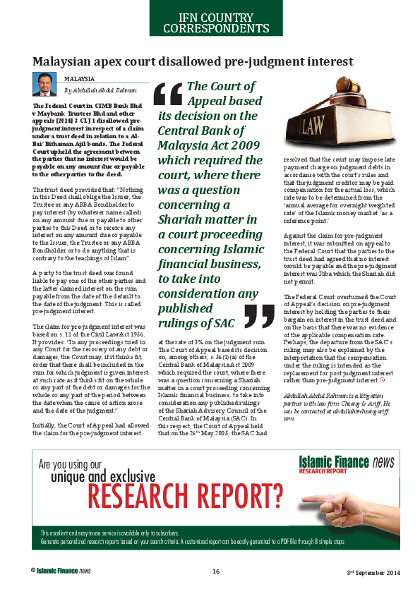 (PDF) Malaysian apex court disallowed pre-judgment interest