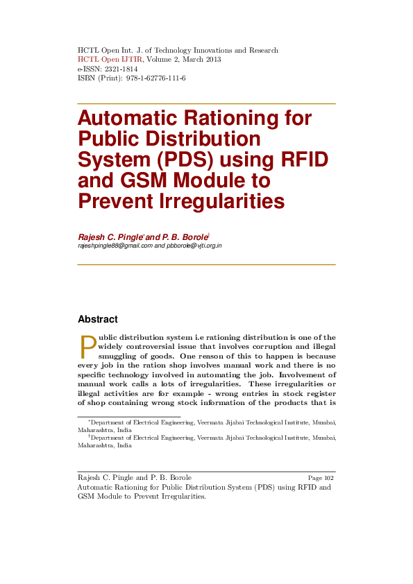 (PDF) Automatic Rationing for Public Distribution System (PDS) using RFID and GSM Module to ...