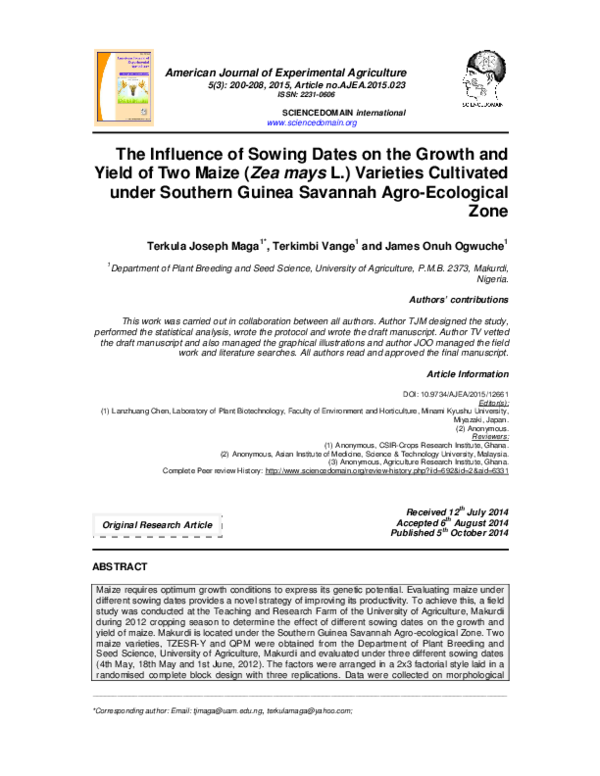 Pdf The Influence Of Variety And Date Of Sowing On The Growth And