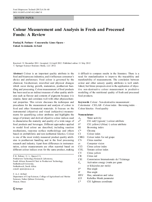 (PDF) Colour Measurement and Analysis in Fresh and Processed Foods: A ...