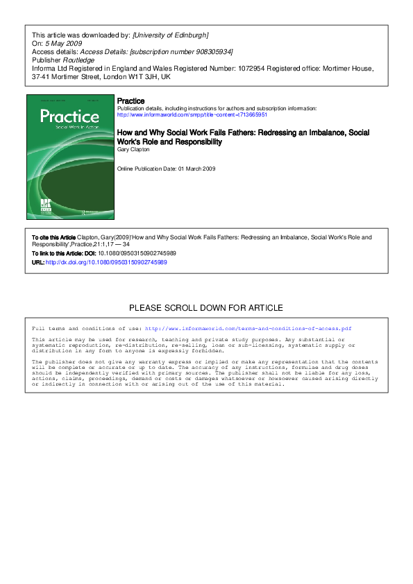 (PDF) How and why social work fails fathers: redressing an imbalance ...