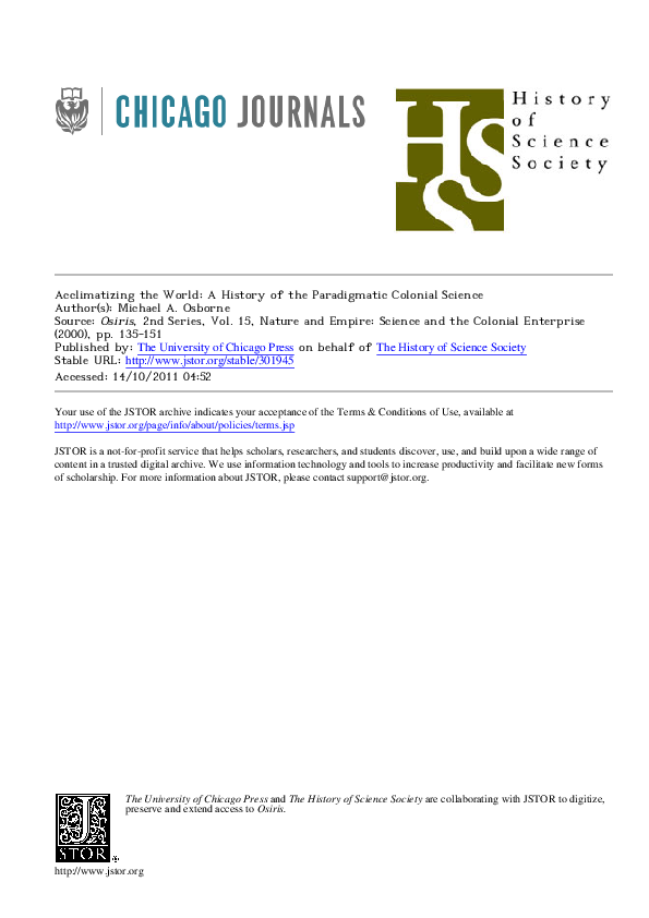 (PDF) "Acclimatizing the World: A History of the Paradigmatic Colonial ...