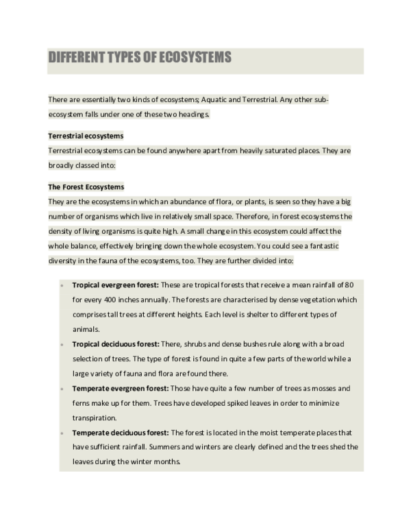 (DOC) DIFFERENT TYPES OF ECOSYSTEMS