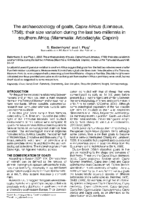 (PDF) The archaeozoology of goats, Capra hircus (Linnaeus, 1758): their ...