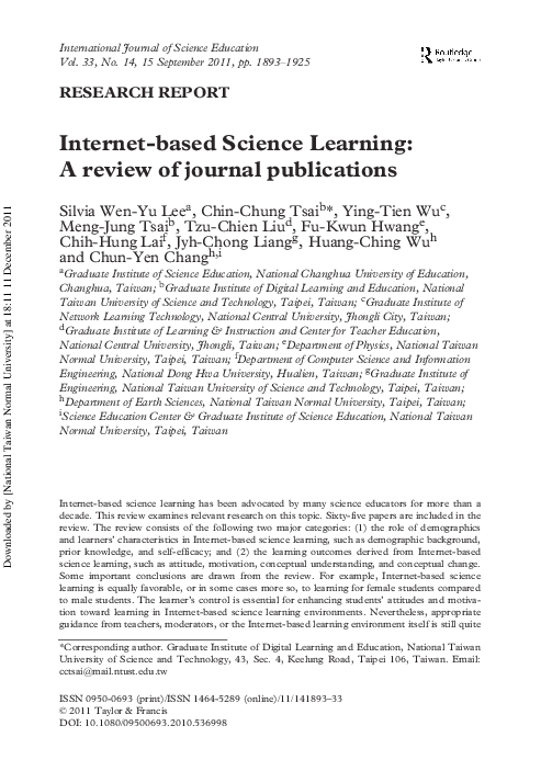 Internet-based science learning: A review of journal publications
