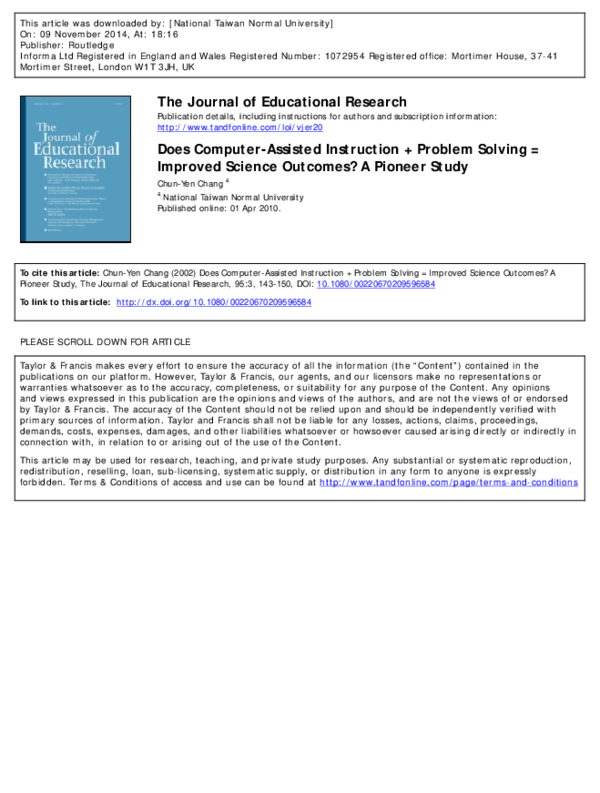 Does computer-assisted instruction + problem solving = improved science ...