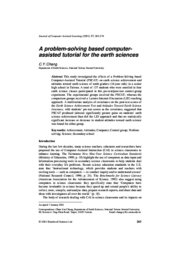 A problem-solving based computer-assisted tutorial for the earth sciences