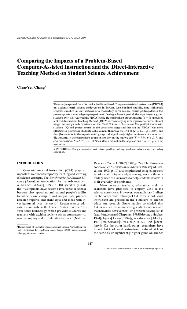 Comparing the impacts of a problem-based computer-assisted instruction ...