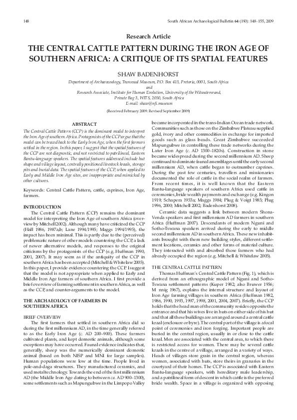 (PDF) THE CENTRAL CATTLE PATTERN DURING THE IRON AGE OF SOUTHERN AFRICA ...